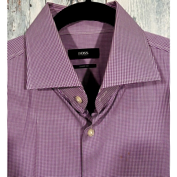 Hugo Boss | Shirts | Hugo Boss Sharp Fit Purplewhite Small Check Shirt ...